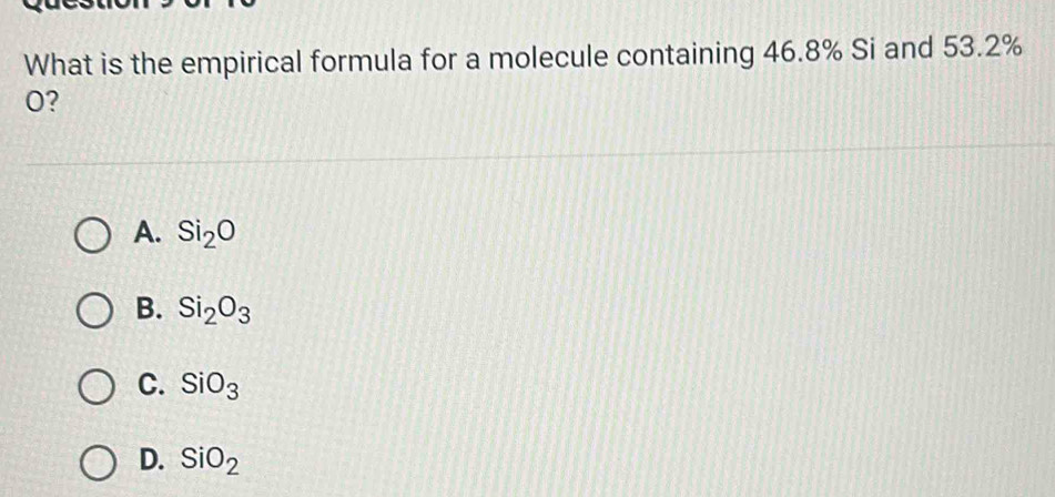 Solved: What is the empirical formula for a molecule containing 46.8% ...