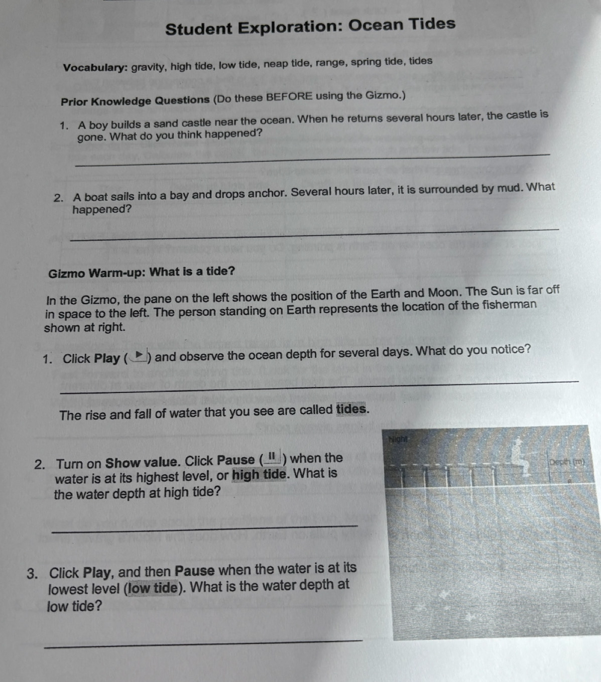 Solved: Student Exploration: Ocean Tides Vocabulary: gravity, high tide ...