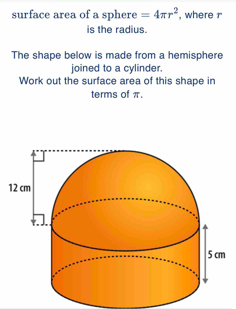 Solved: surface area of a sphere =4π r^2 , where r is the radius. The ...