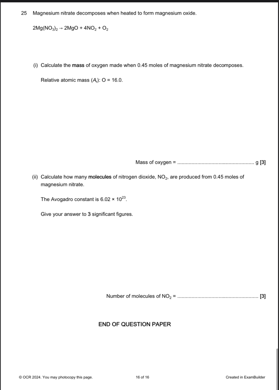 Solved: Magnesium nitrate decomposes when heated to form magnesium ...