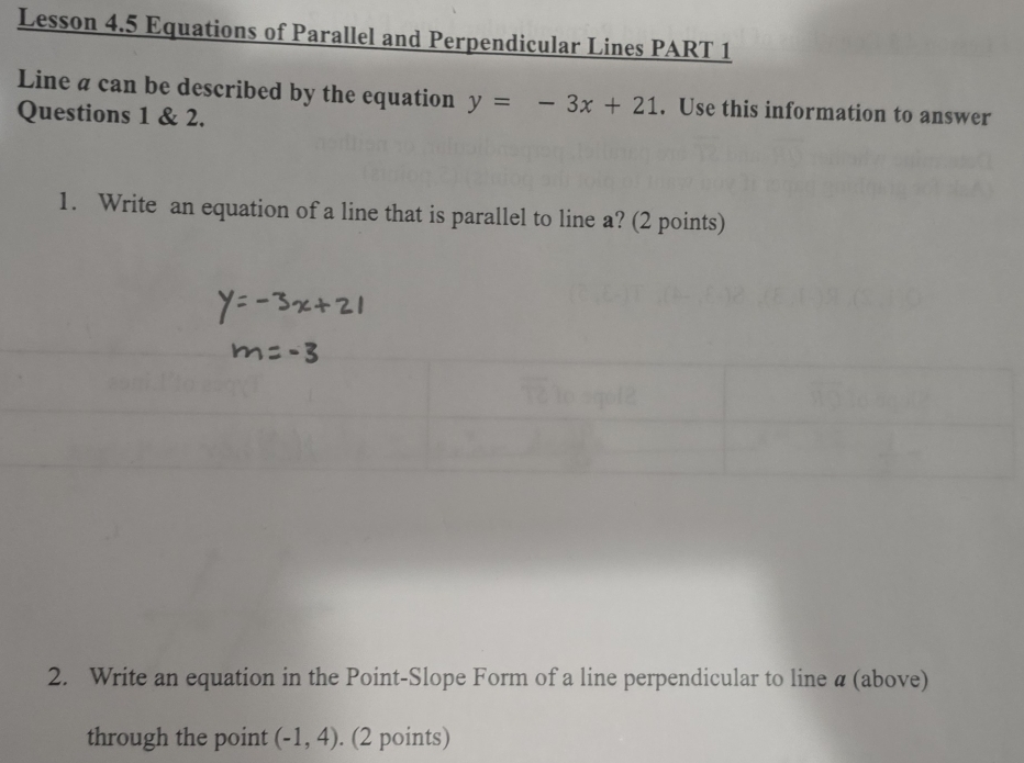 Solved: Lesson 4.5 Equations of Parallel and Perpendicular Lines PART 1 ...