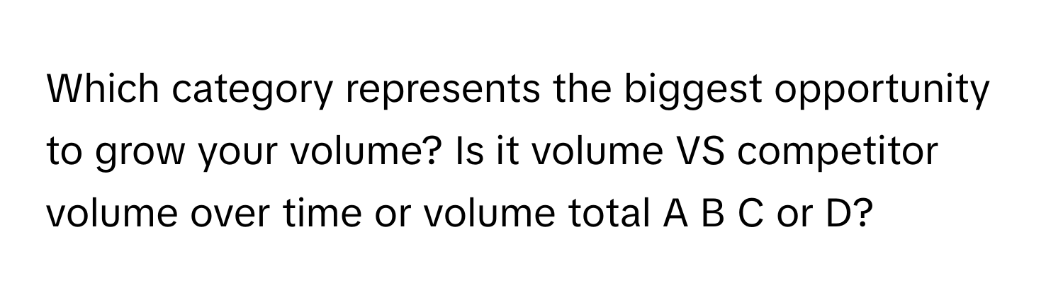 Solved: Which category represents the biggest opportunity to grow your ...