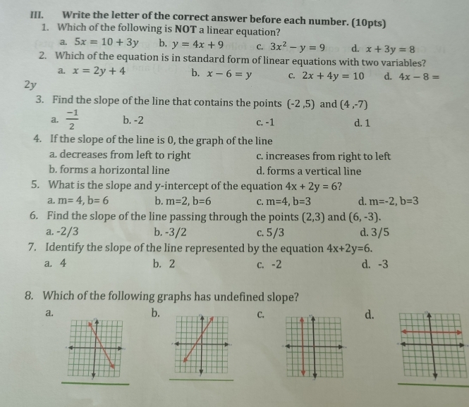 Solved: Write the letter of the correct answer before each number ...