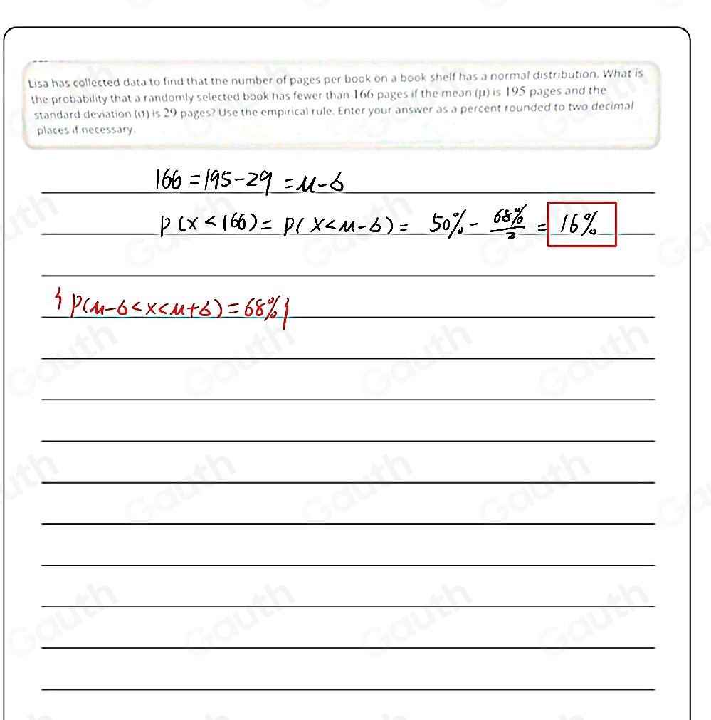 Solved: Lisa has collected data to find that the number of pages per book on a book shelf has a ...