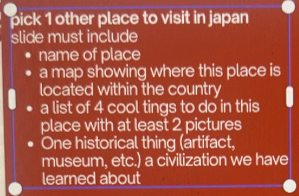 Solved: pick 1 other place to visit in japan slide must include name of ...