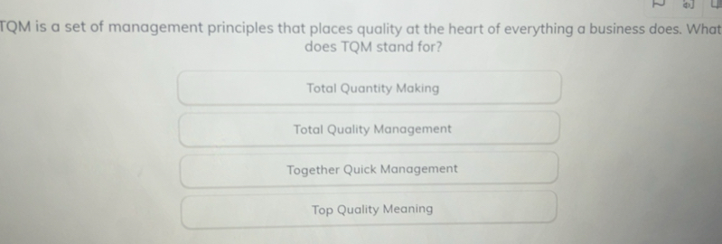 Risolto:TQM is a set of management principles that places quality at ...