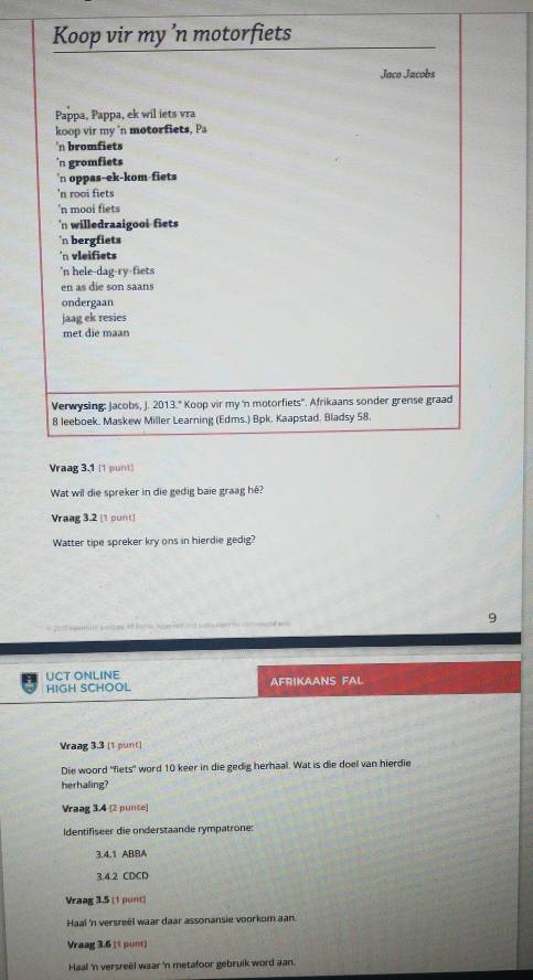 Solved: Koop vir my ’n motorfiets Jaco Jacobs Pappa, Pappa, ek wil iets ...