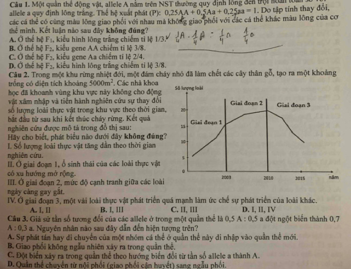 Giải quyết:Một quân thể động vật, allele A nằm trên NST thường quy định ...