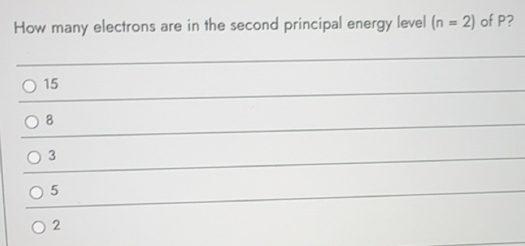 Solved: How many electrons are in the second principal energy level (n ...
