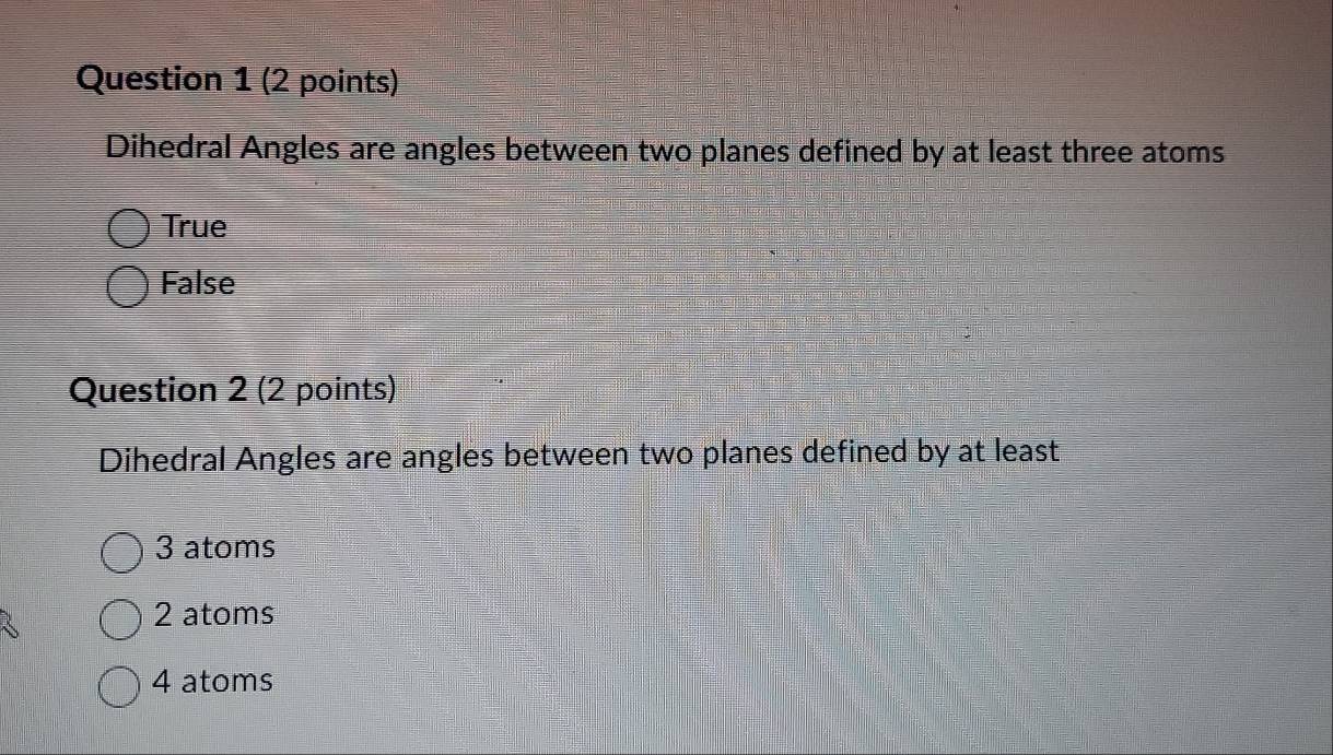 Solved: Dihedral Angles are angles between two planes defined by at ...
