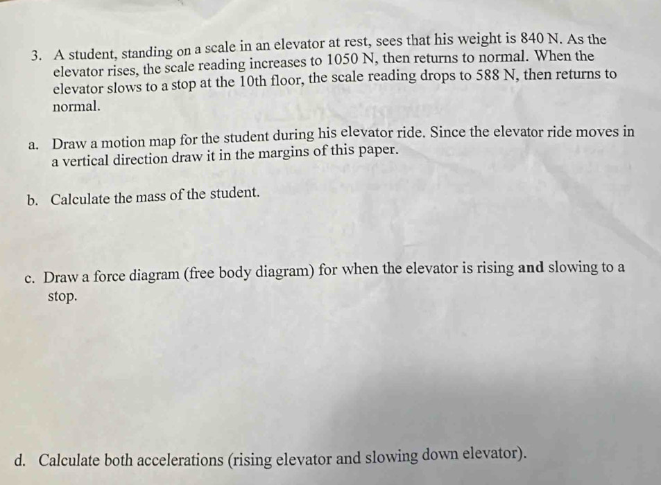 Solved: A student, standing on a scale in an elevator at rest, sees ...