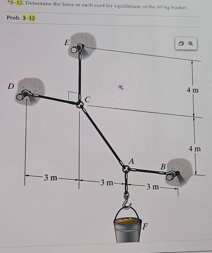Solved: 3-12. Determine the force in each cord for equilibrium of the ...