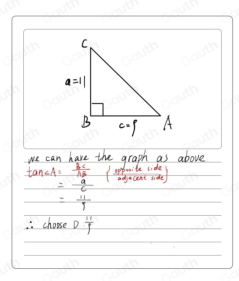 Solved: Triangle ABC is right - angled at B. If c=9 and a=11 , what is ...