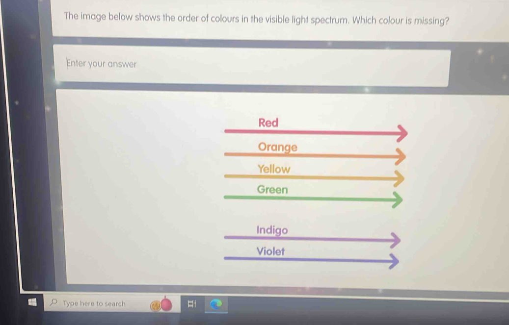 Solved: The image below shows the order of colours in the visible light ...