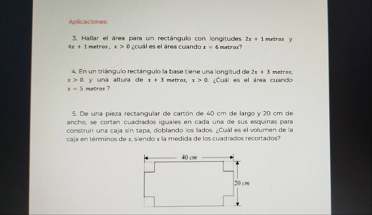 Resuelto:Aplicaciones: 3. Hallar el área para un rectángulo con ...