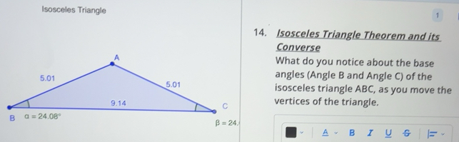 Solved: Isosceles Triangle 1 14. Isosceles Triangle Theorem and its ...