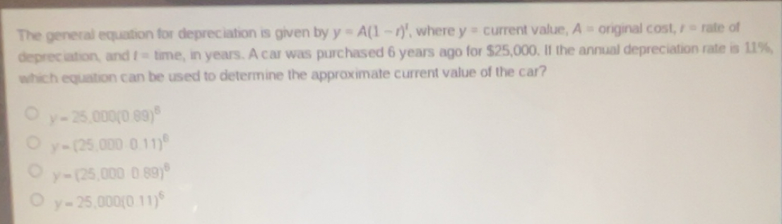Solved: The general equation for depreciation is given by y=A(1-t)^t ...