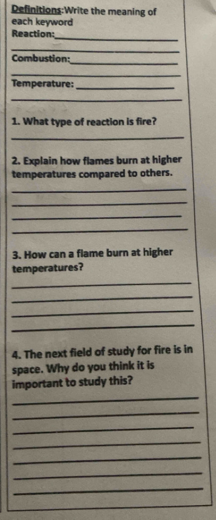 Solved: the meaning of each keyword _ Reaction: _ Combustion ...