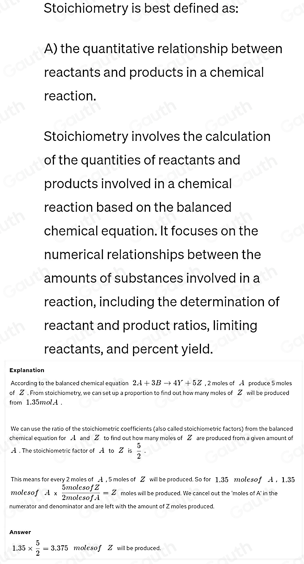 Solved: Stoichiometry is best defined as the 5 quantitative ...
