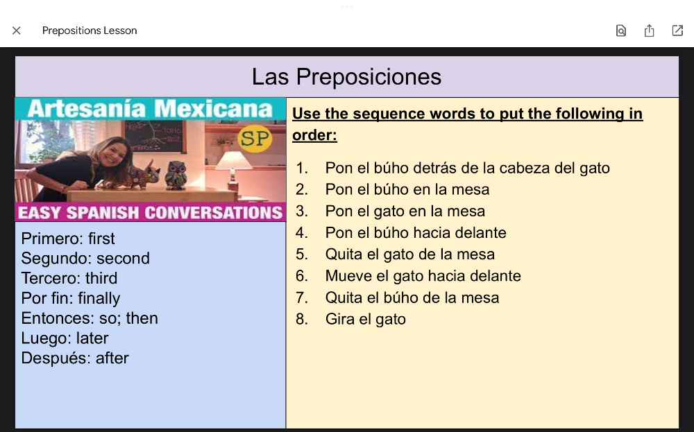 Solved: Prepositions Lesson Las Preposiciones Artesanía Mexicana Use ...