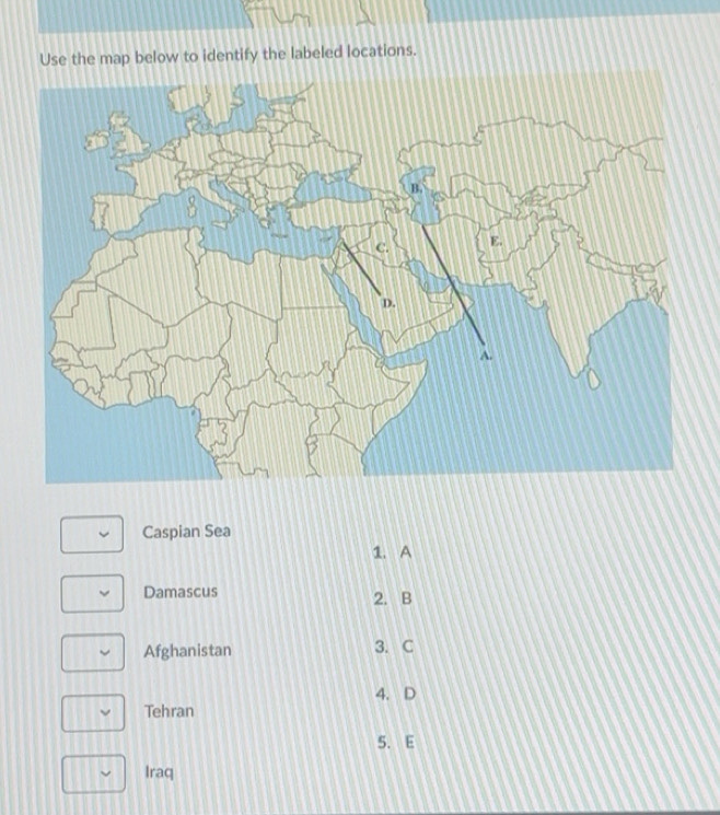Solved: Use the map below to identify the labeled locations. Caspian ...