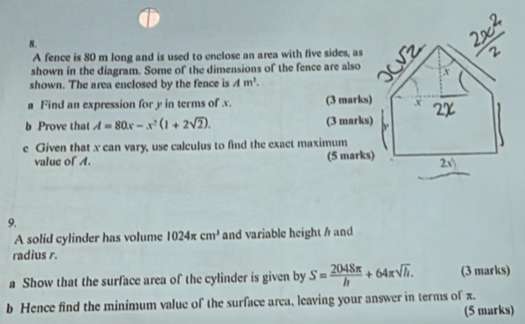 Résolu :A fence is 80 m long and is used to enclose an area with five ...