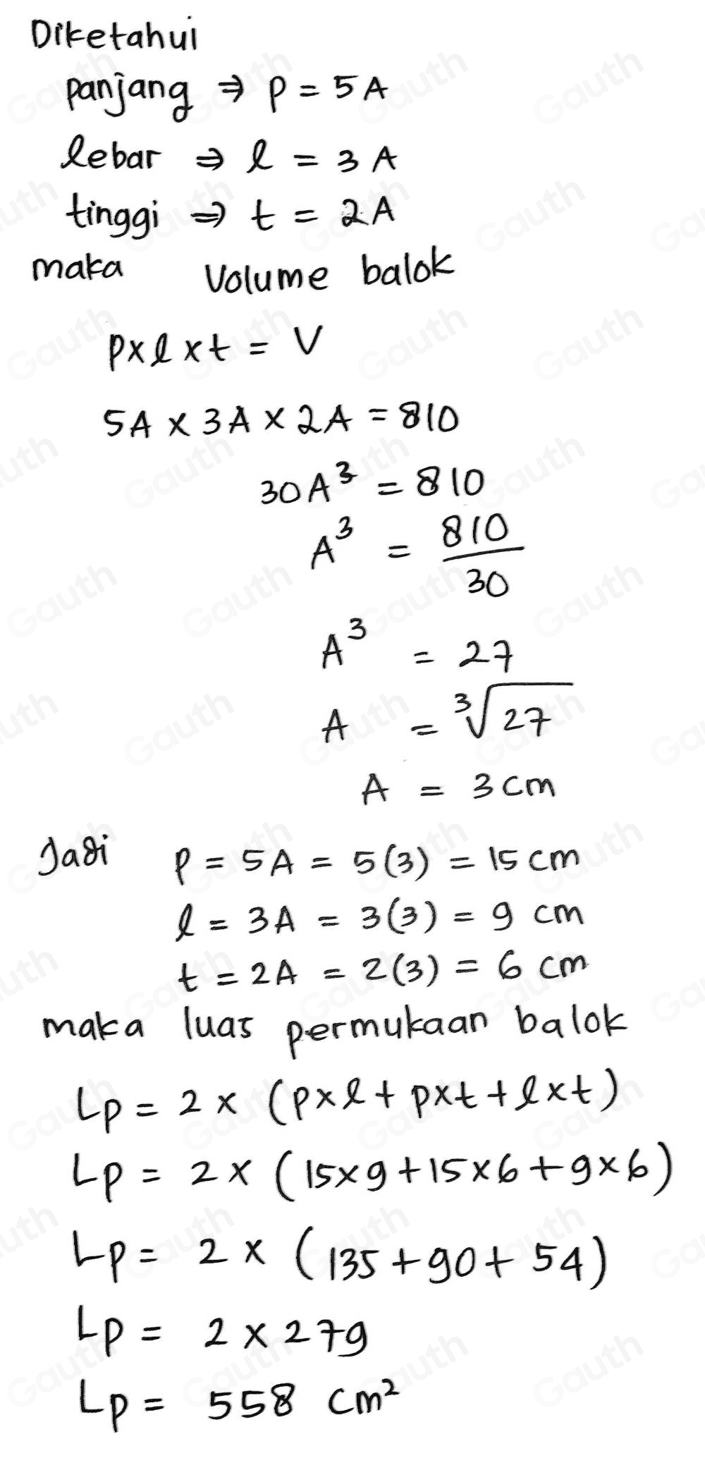 Telah dijawab:Perbandingan panjang, lebar dan tinggi sebuah balok ...