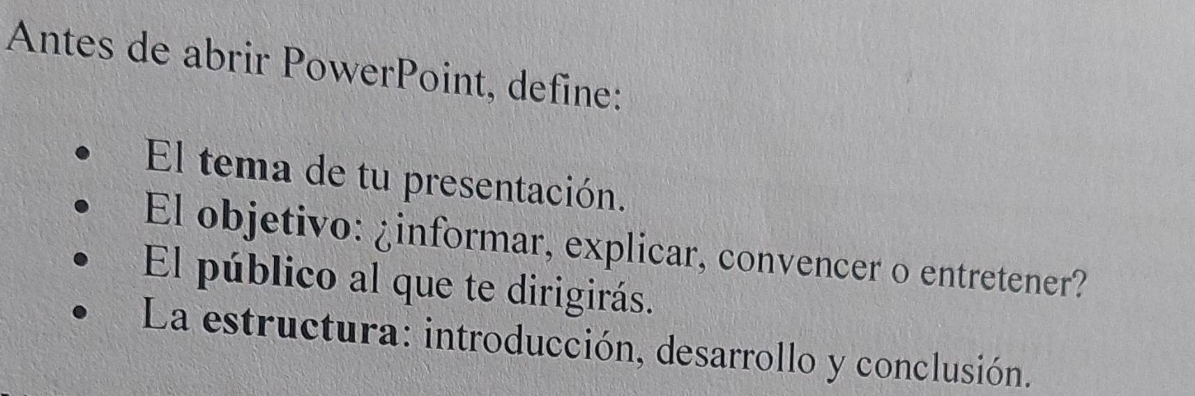 Resuelto:Antes de abrir PowerPoint, define: El tema de tu presentación ...