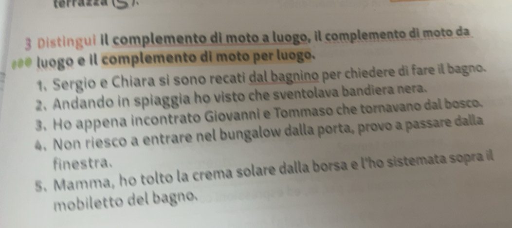 Risolto:terrazza ( 3 Distingui il complemento di moto a luogo, il ...