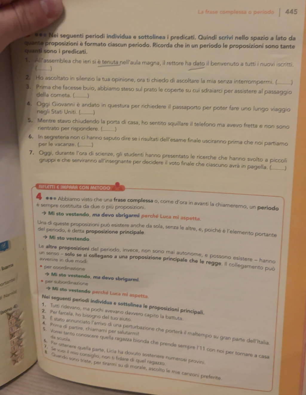 Risolto:La frase complessa o periodo 445 e Nei seguenti periodi ...