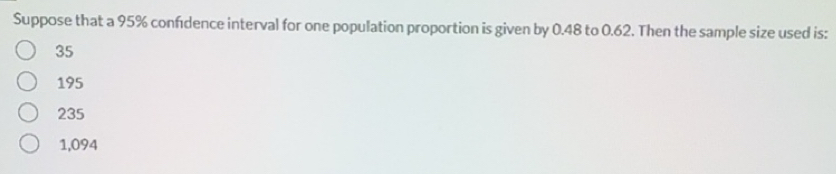 Solved: Suppose that a 95% confdence interval for one population ...