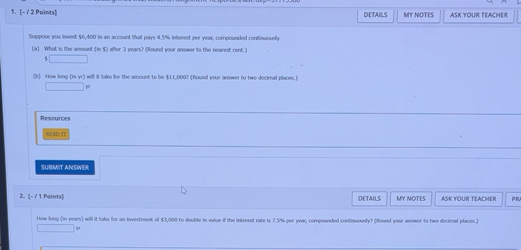 Solved: [- / 2 Points] DETAILS MY NOTES ASK YOUR TEACHER Suppose you ...