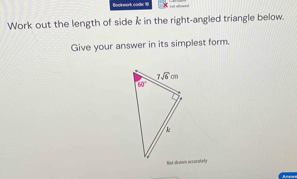 Solved: Bookwork code: 1B not allowed Work out the length of side k in ...