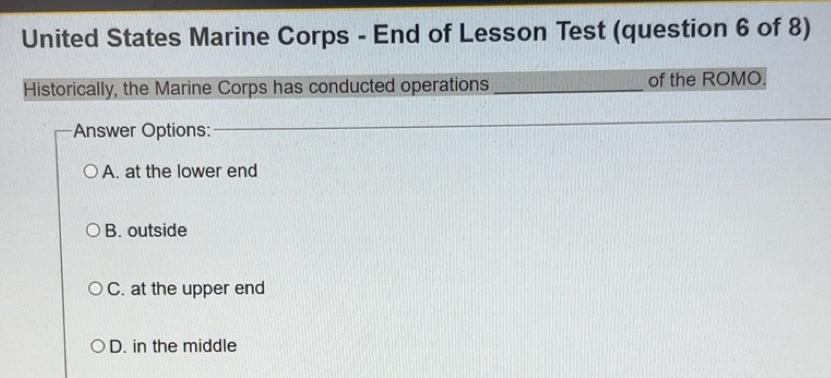 Solved: United States Marine Corps - End of Lesson Test (question 6 of ...