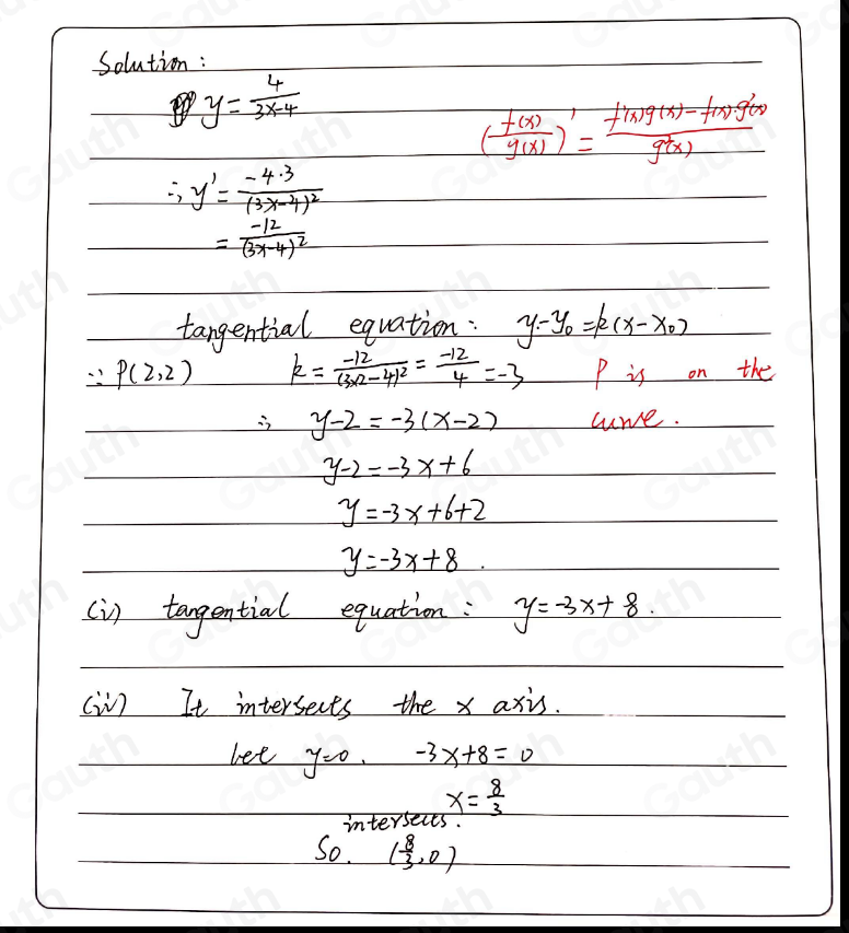 Solved: A curve has equation y= 4/3x-4 and P(2,2) is a point on the curve. ) Find the equalion ...
