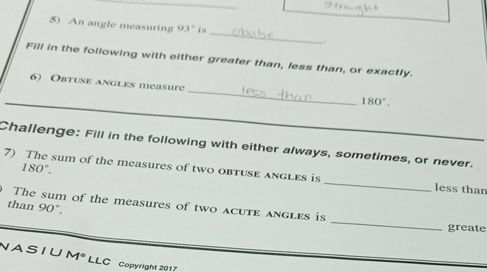 Solved: An angle measuring 93° is . Fill in the following with either ...