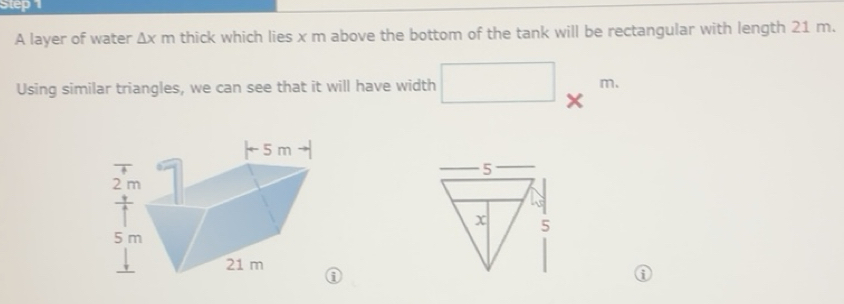 Solved: layer of water xm thick which lies x m above the bottom of the ...