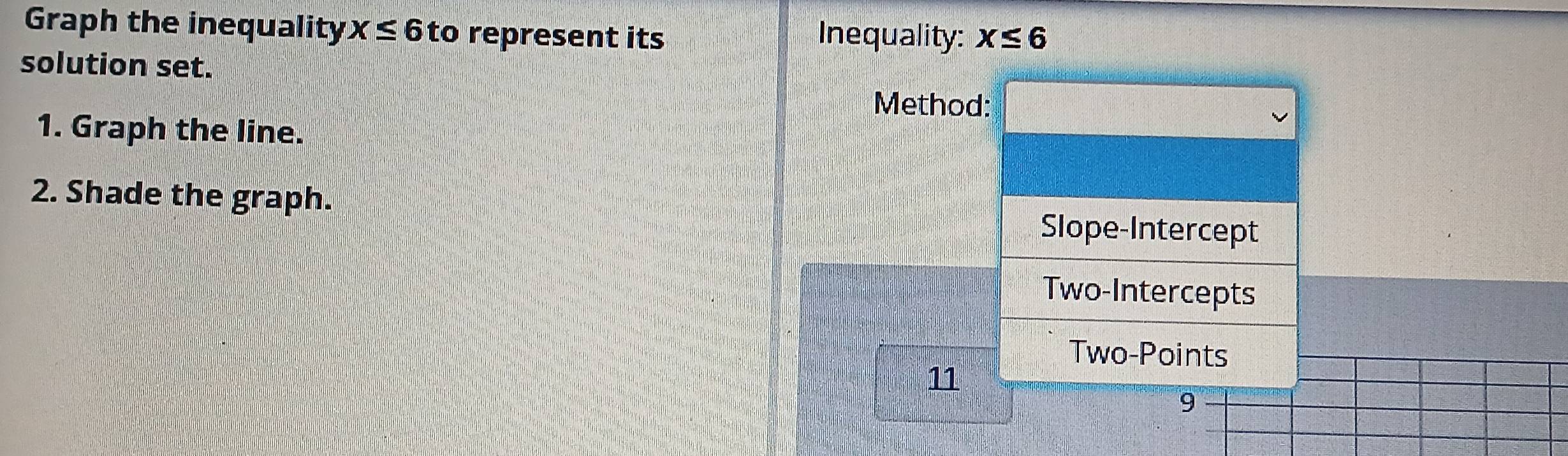 Solved: Graph the inequality x≤ 6 to represent its Inequality: x≤ 6 ...