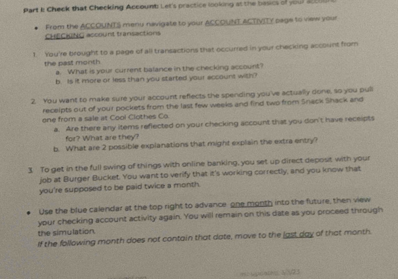 Solved: Check that Checking Account Let's practice looking at the ...