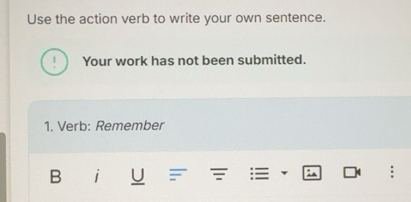 Solved: Use the action verb to write your own sentence. Your work has ...