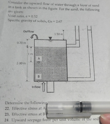 Solved: Consider the upward flow of water through a layer of sand in a tank as shown in the ...