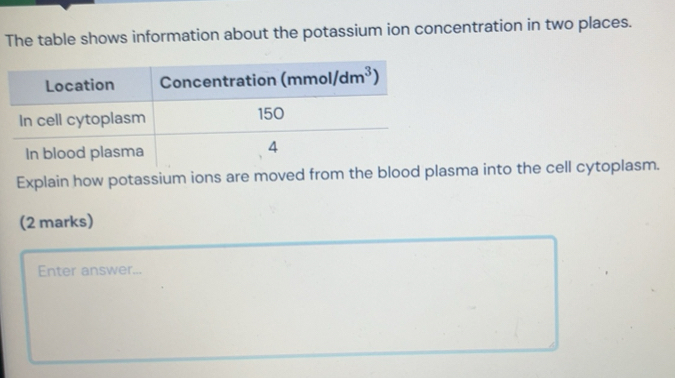 Solved: The table shows information about the potassium ion ...