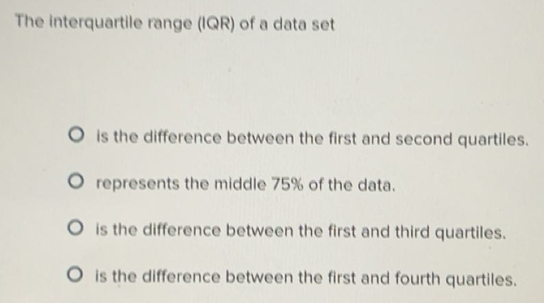 Solved: The interquartile range (IQR) of a data set is the difference ...