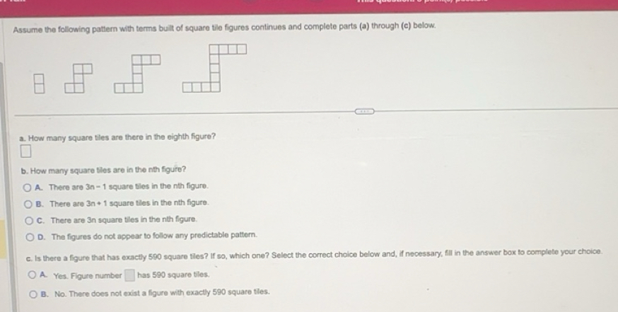 Solved: Assume the following pattern with terms built of square tile ...