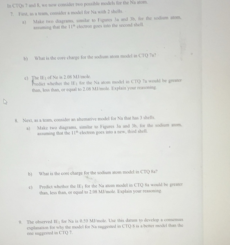 Solved: In CTQs 7 and 8, we now consider two possible models for the Na ...
