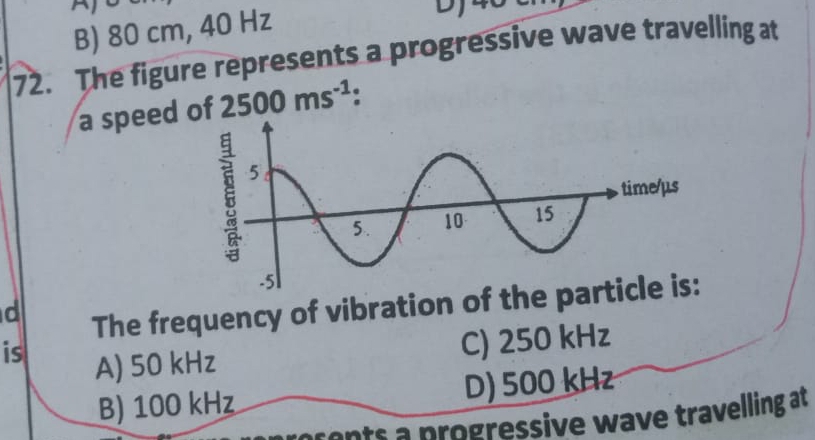Solved: B) 80 cm, 40 Hz DJ40 72. The figure represents a progressive ...
