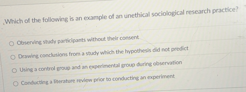 Solved: Which of the following is an example of an unethical ...