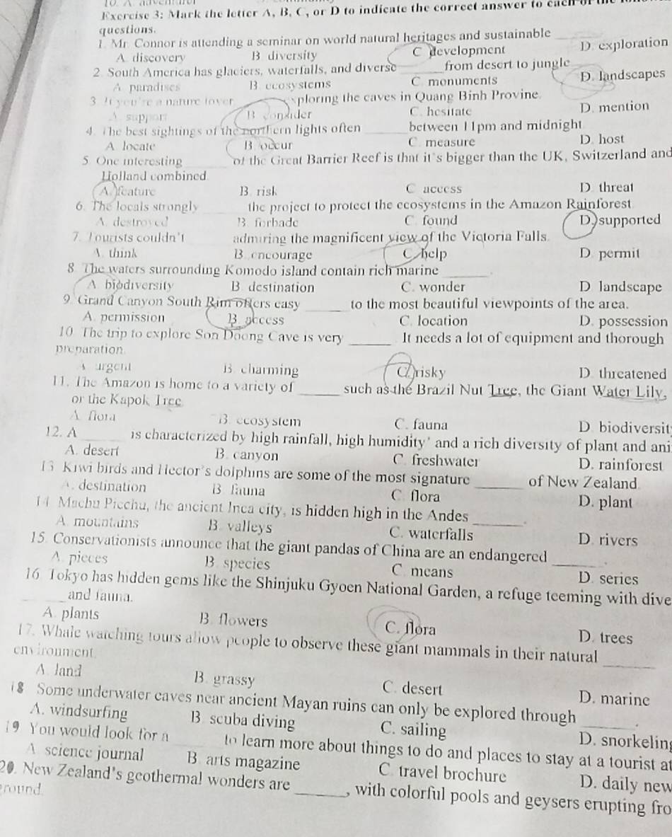 Giải quyết:Mark the letter A, B. C, or D to indicate the correct answer ...