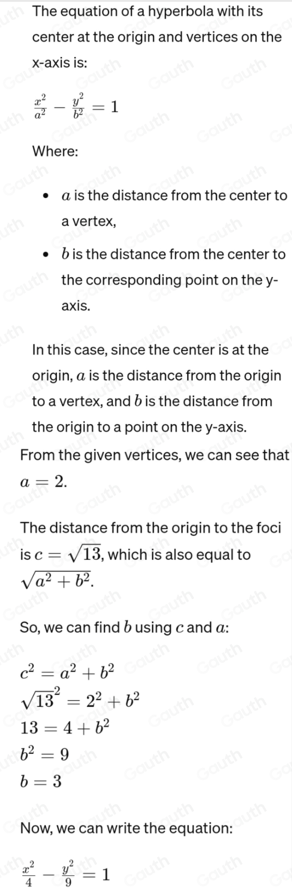 Solved: Write an equation of the hyperbola with the given foci and ...