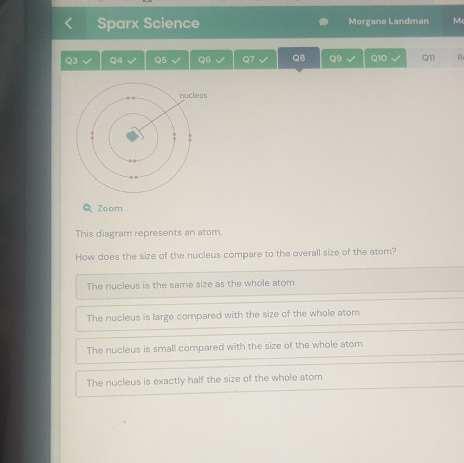 Solved: Sparx Science Morgane Landman Me Q4 Q5 Q6 Q7 Q8 Q9 Q10 Q11 R ...